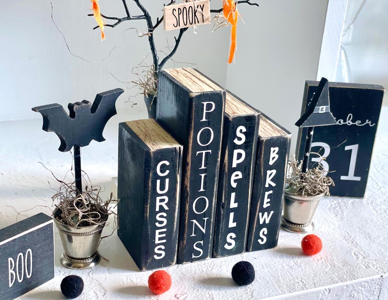 Halloween Faux Book Decor Set: Witch Hat, Bat & Tree - Etsy