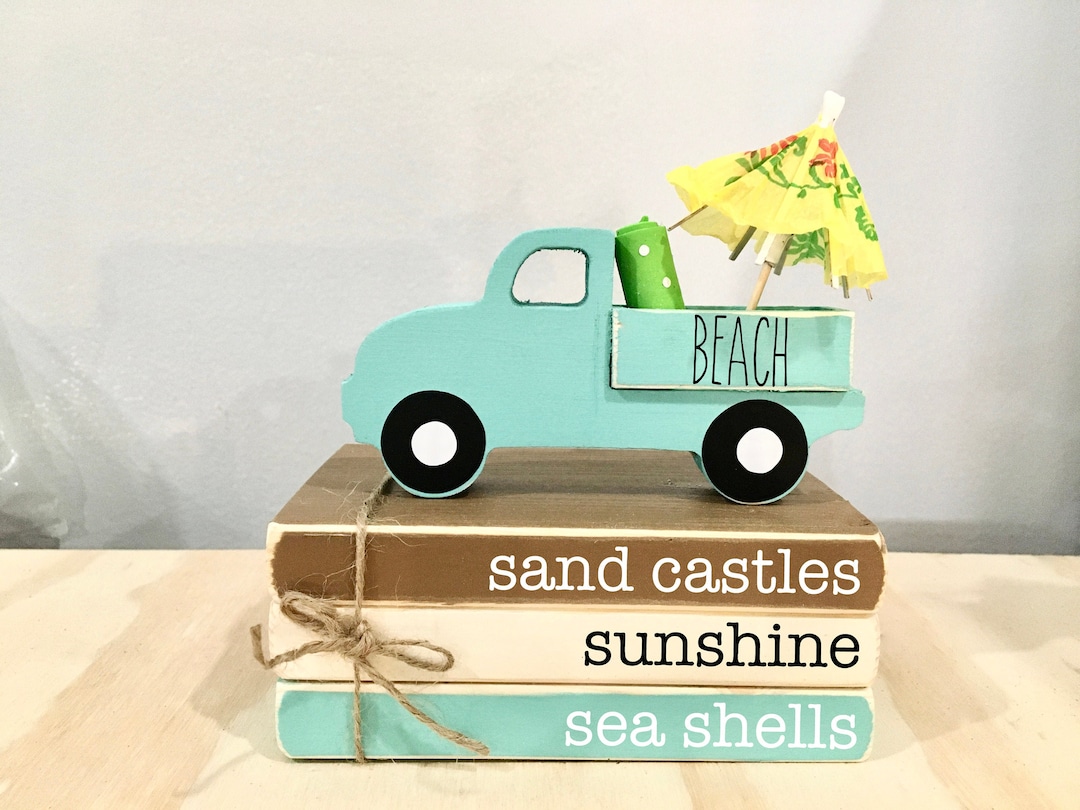 Beach Tiered Tray Decor, Summer, Mini Book Bundle, Book Stack, Wooden ...