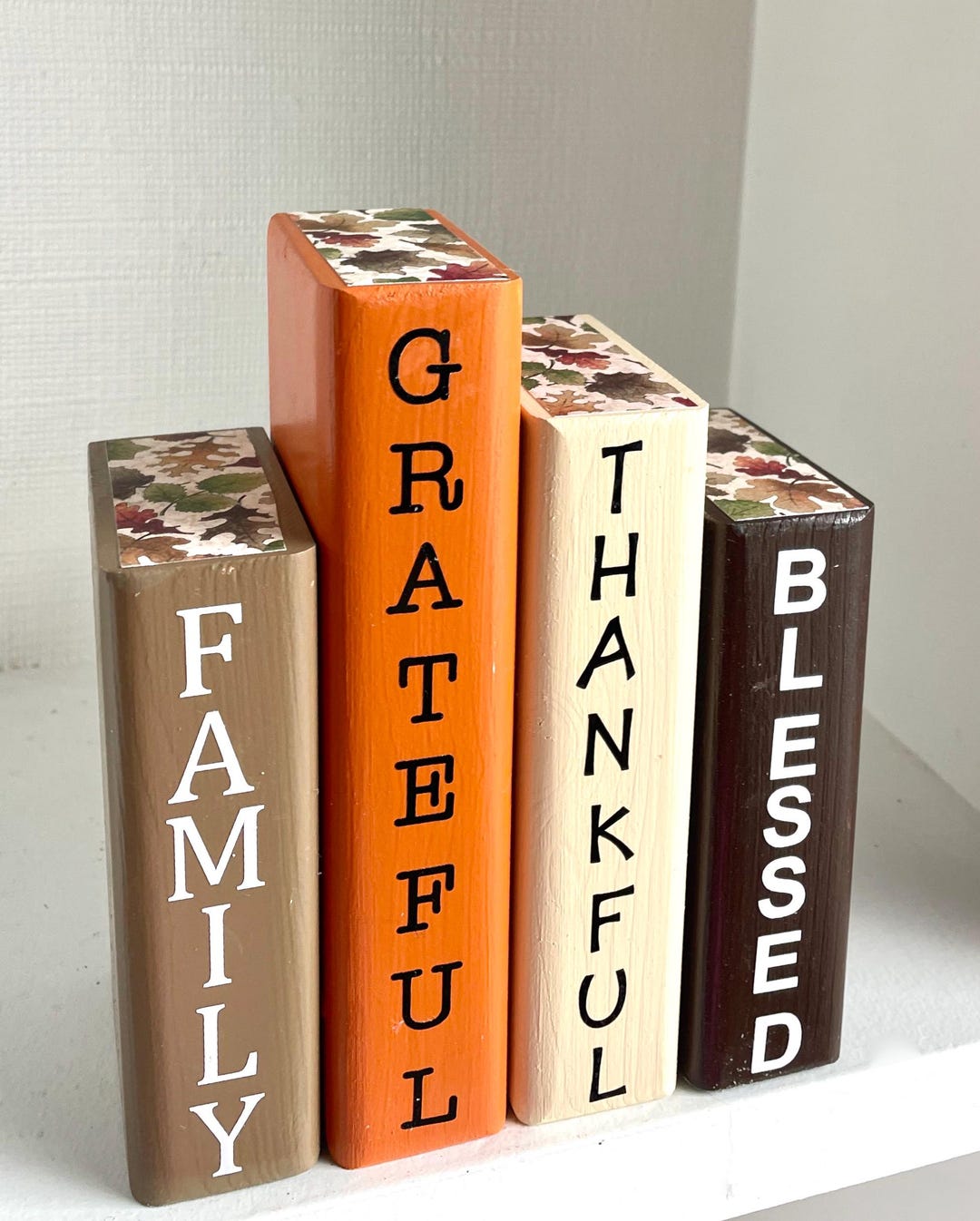 Fall Decor Wood Book Stack: Thanksgiving Leaf Design - Etsy