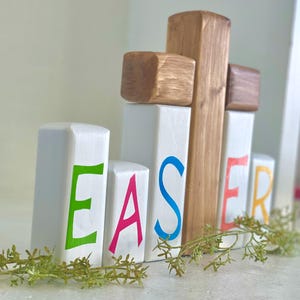 Easter Decor Blocks With Cross, Tiered Tray Decor, Wooden Blocks ...