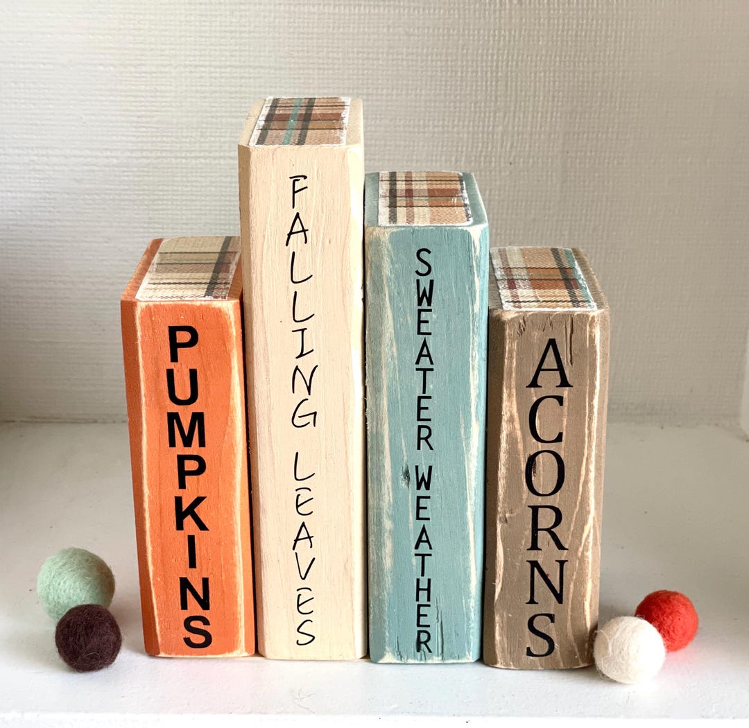 Fall Decor Wood Books for Book Shelf and Tiered Tray, Book Stack Shelf ...
