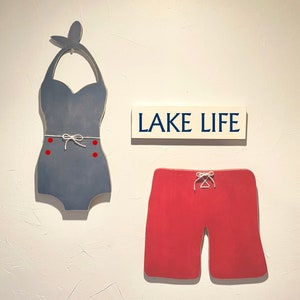 Cottage Wall Hangings, Retro Wood Bathing Suits, Lake Life Sign, Pool ...