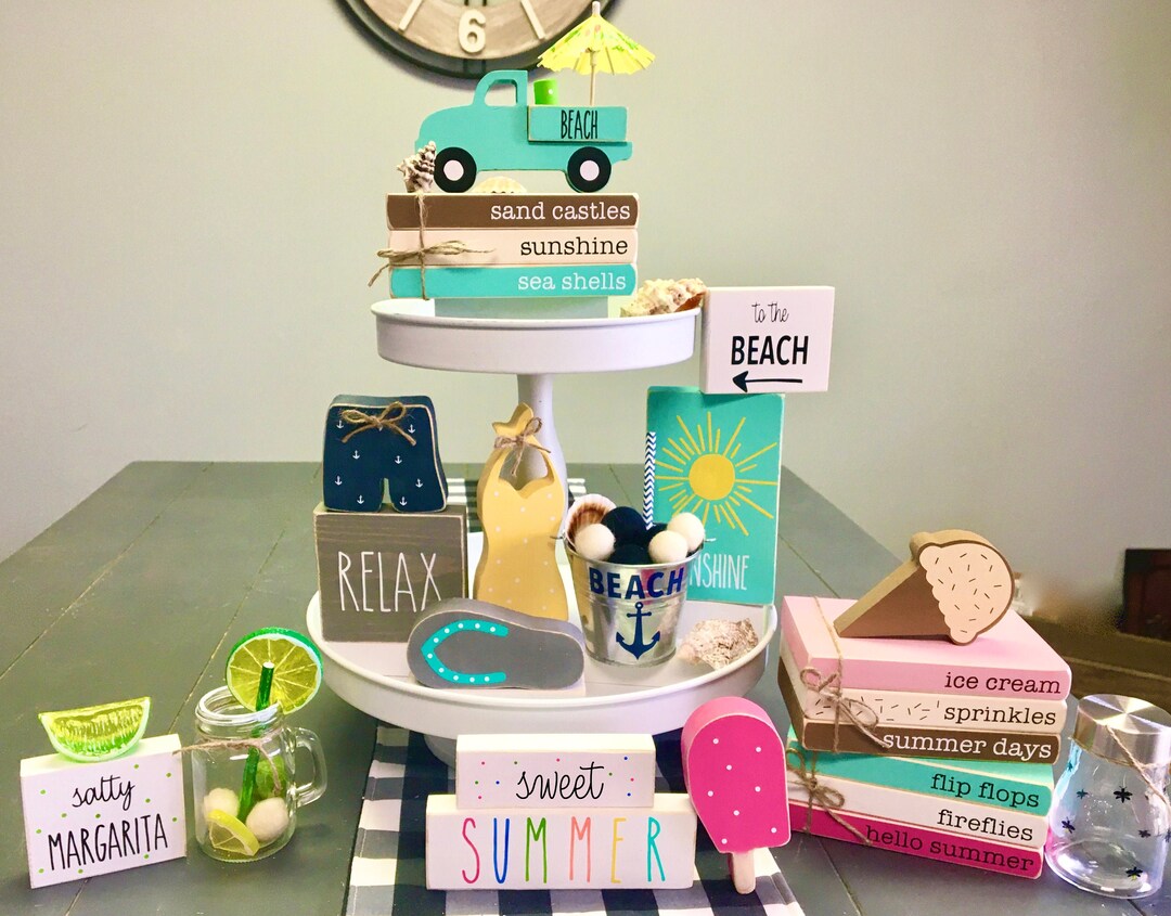 Summer Bundle, Tiered Tray Decor, Margarita, Beach Truck, Wooden Book ...