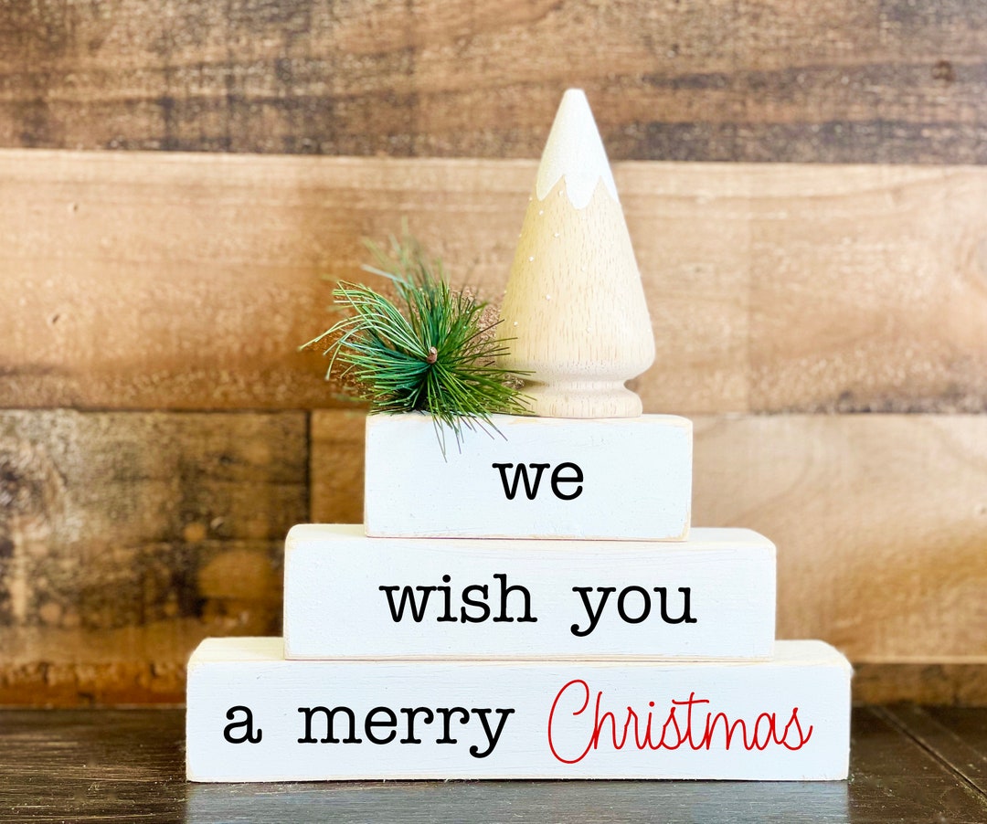Christmas Decor, Wood Stacking Blocks, Holiday Tiered Tray, Wooden Tree ...