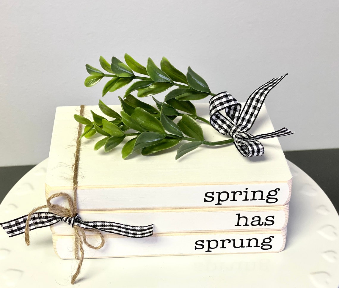 Wooden Books Spring Decor Mini Book Stack Spring Has | Etsy