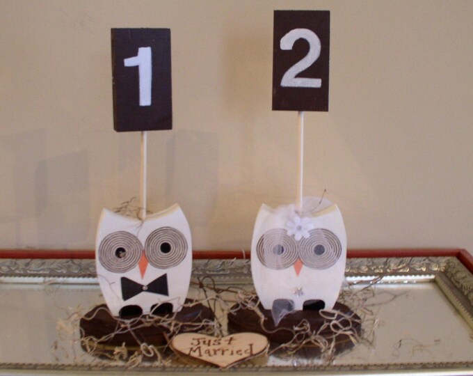 Bride and Groom Owl Table Numbers/centerpiece/cake Topper - Etsy