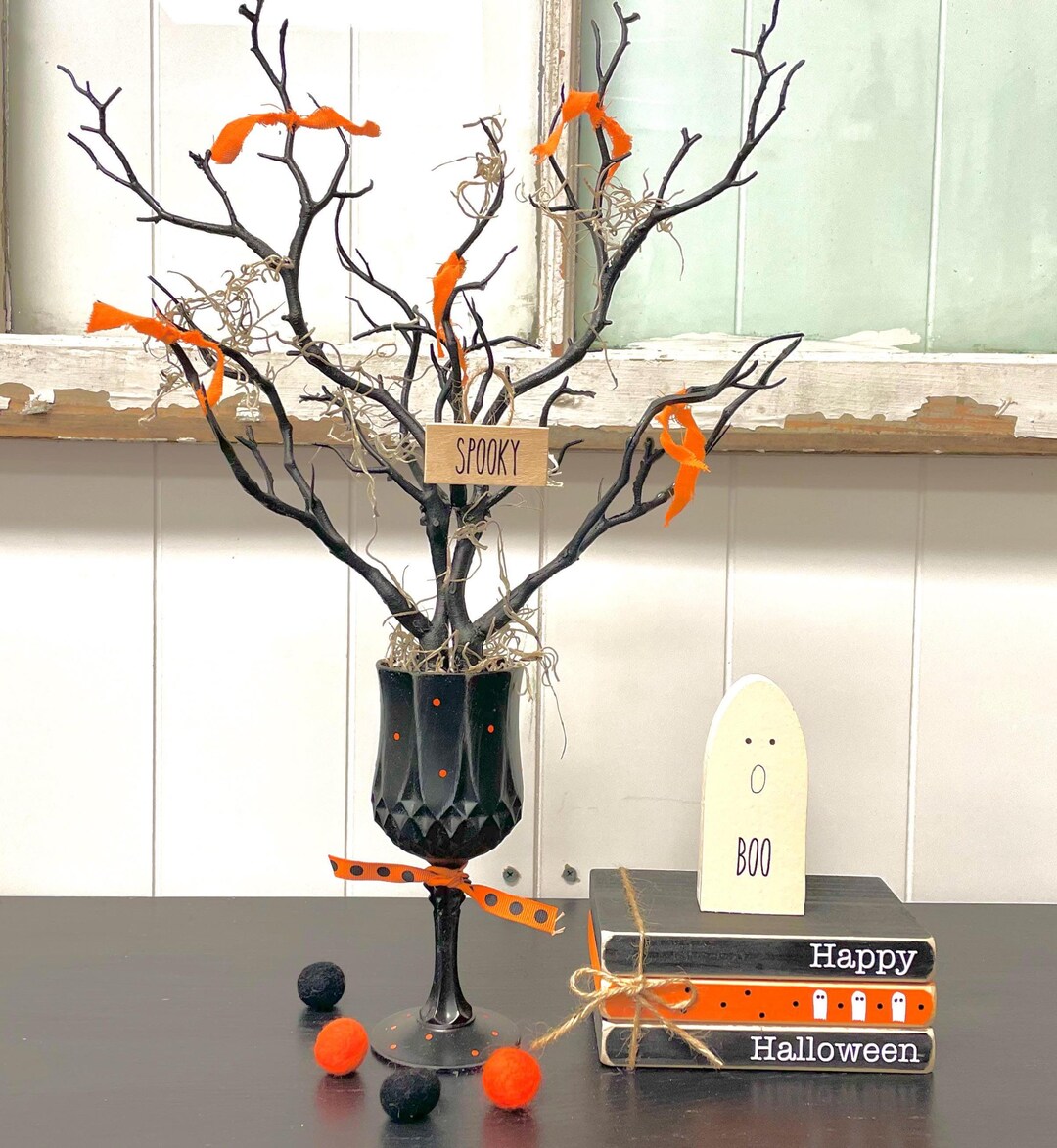 Halloween Tree Decor: Spooky Branches, Book Stack & Ghost - Etsy