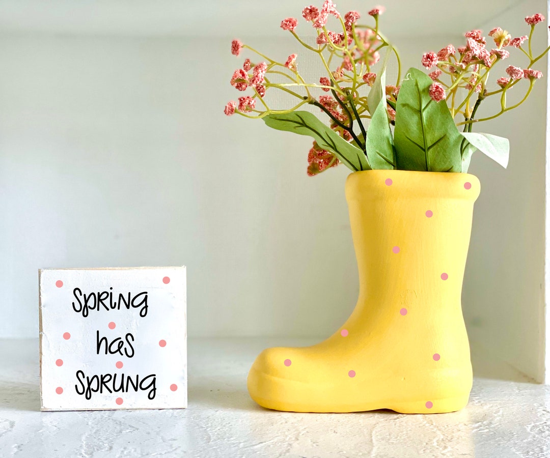 Polka Dot Rain Boot Planter: Yellow Ceramic Spring Vase - Etsy
