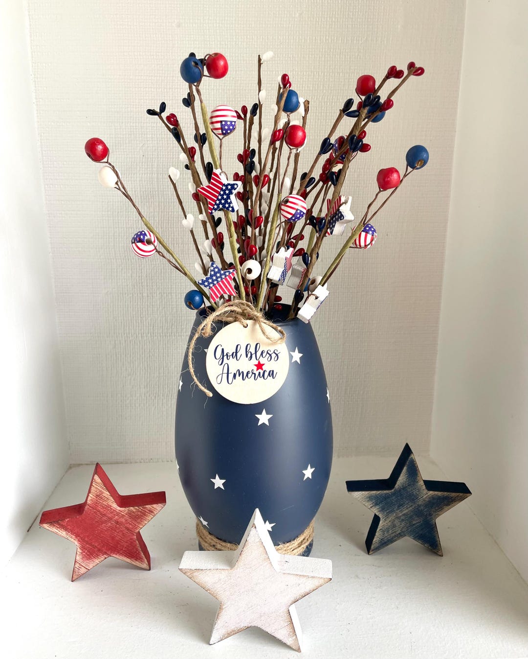 Patriotic Farmhouse Vase Arrangement | Americana Centerpiece | 4th of ...