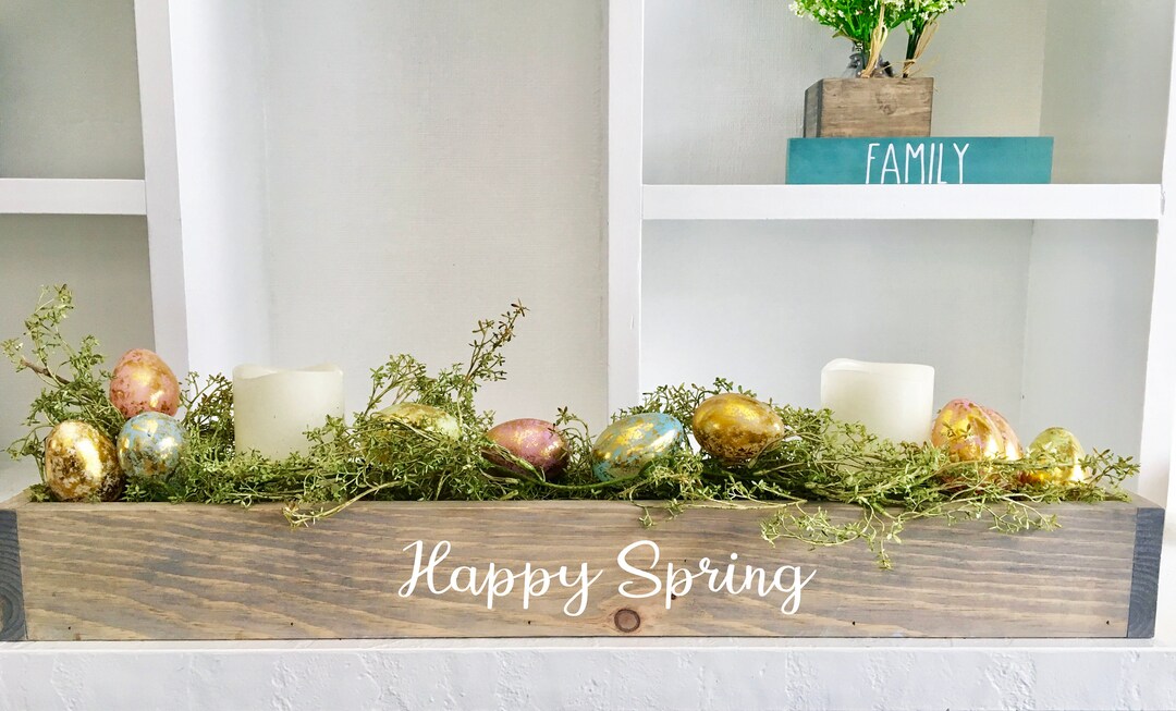 Easter Decor, Centerpiece, Spring Table, Mantle, Planter Box, Wooden ...