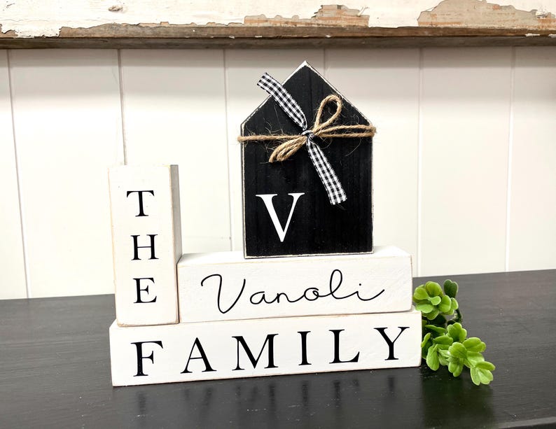 Personalized Family Name Wooden Block Set: Tiered Tray Decor - Etsy