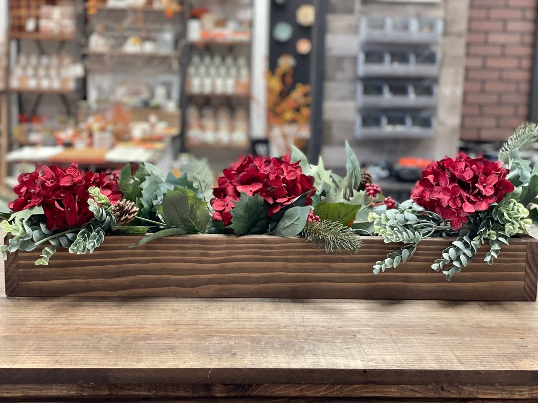 Wooden Box Centerpiece for Christmas, Table Decor, Floral Arrangement ...