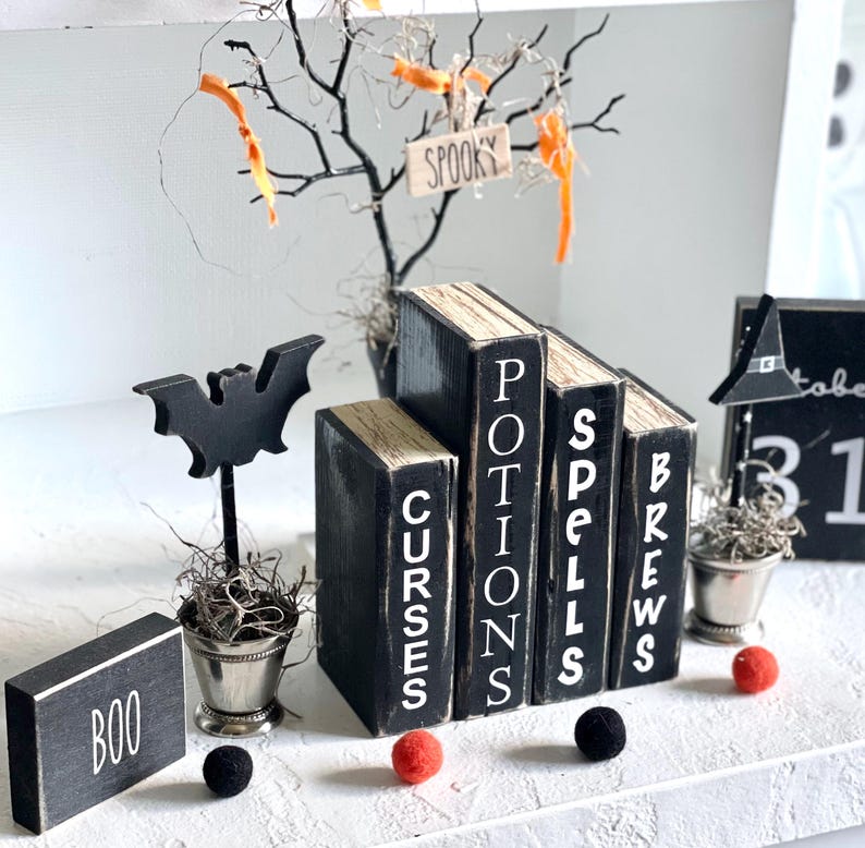 Halloween Faux Book Decor Set: Witch Hat, Bat & Tree - Etsy