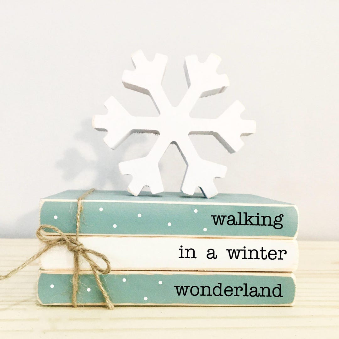 Farmhouse Winter Decor: Mini Book Stack & Wooden Snowflake - Etsy