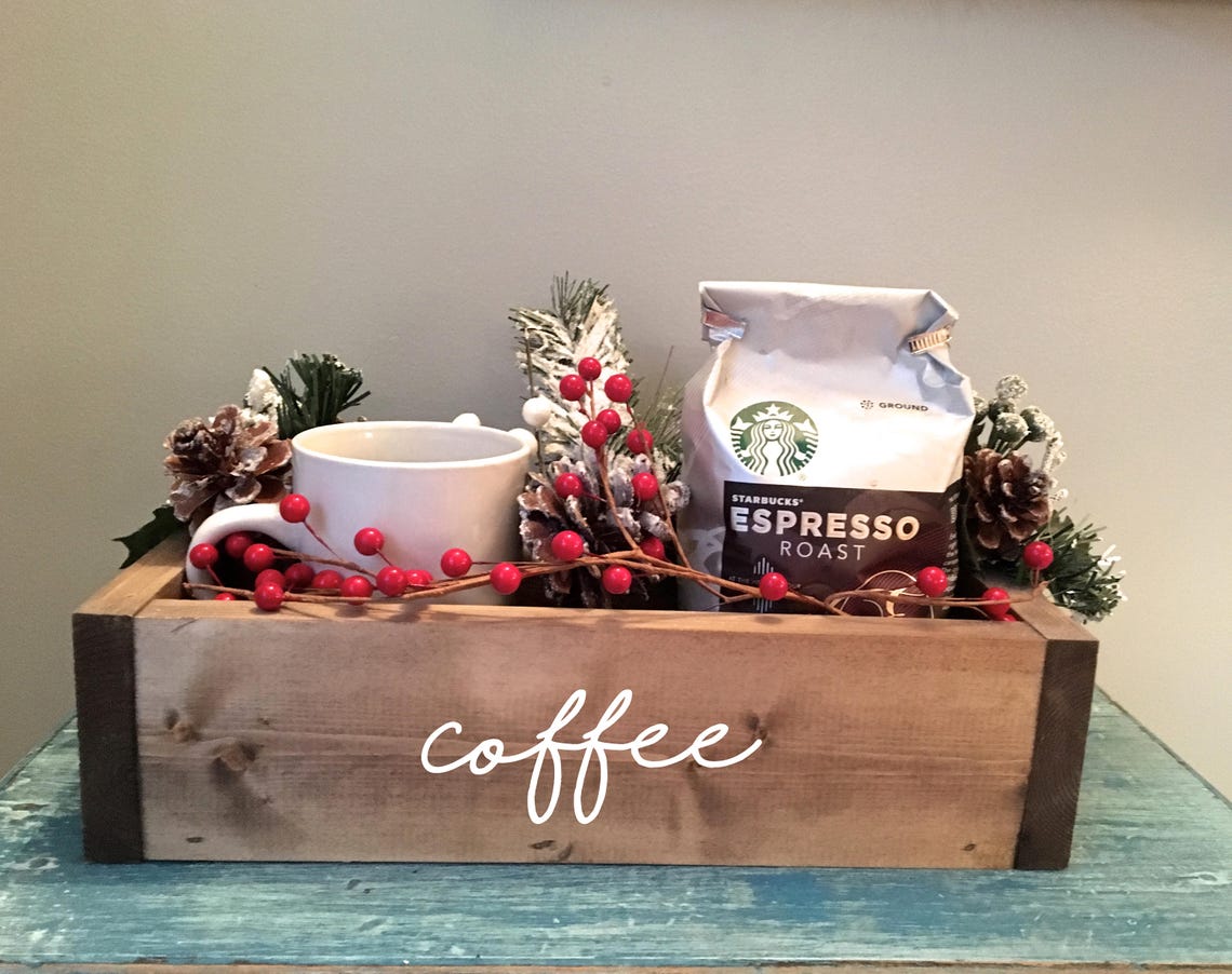 Walnut Stained Reclaimed Wood Box: Coffee Lover Gift - Etsy
