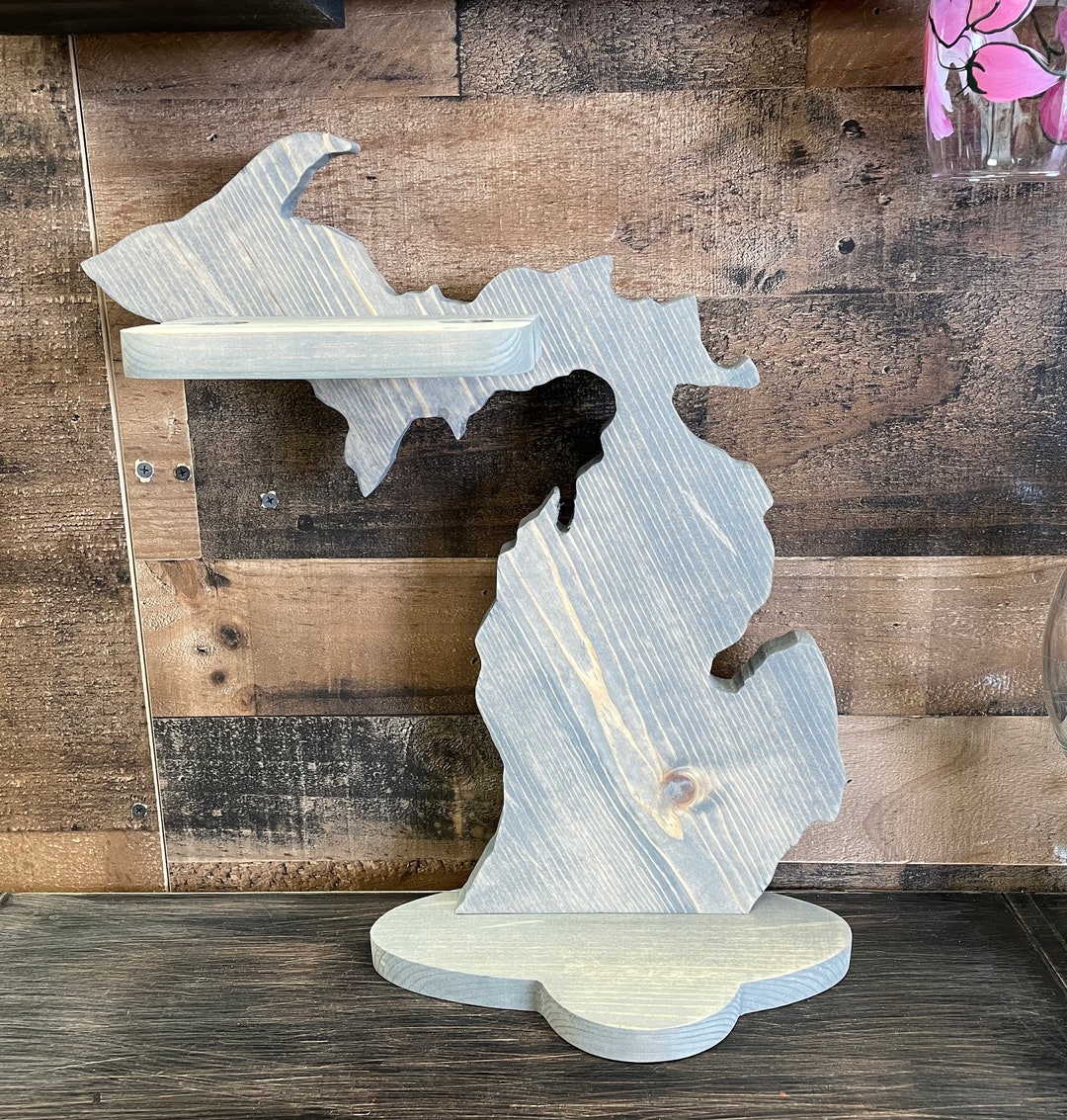 Michigan Wood Wine Rack, Wedding Gift, Housewarming, Anniversary, Table ...