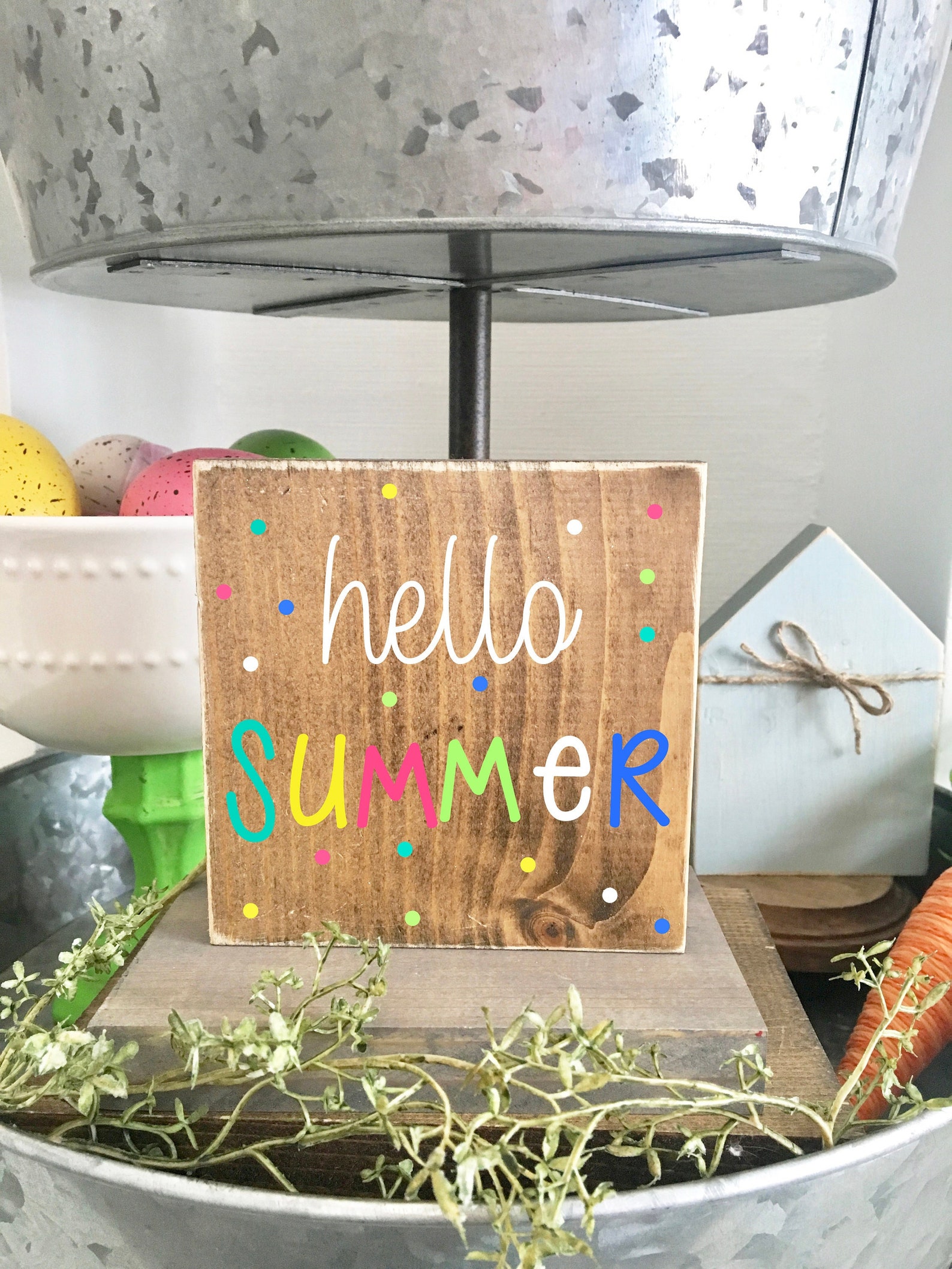 Hello Summer Wooden Sign Tiered Tray Sign Summer Decor | Etsy