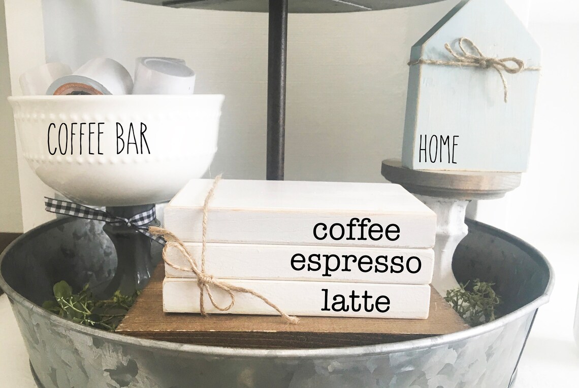 Wood Books Mini Book Stack Coffee Bar Farmhouse Decor Faux - Etsy