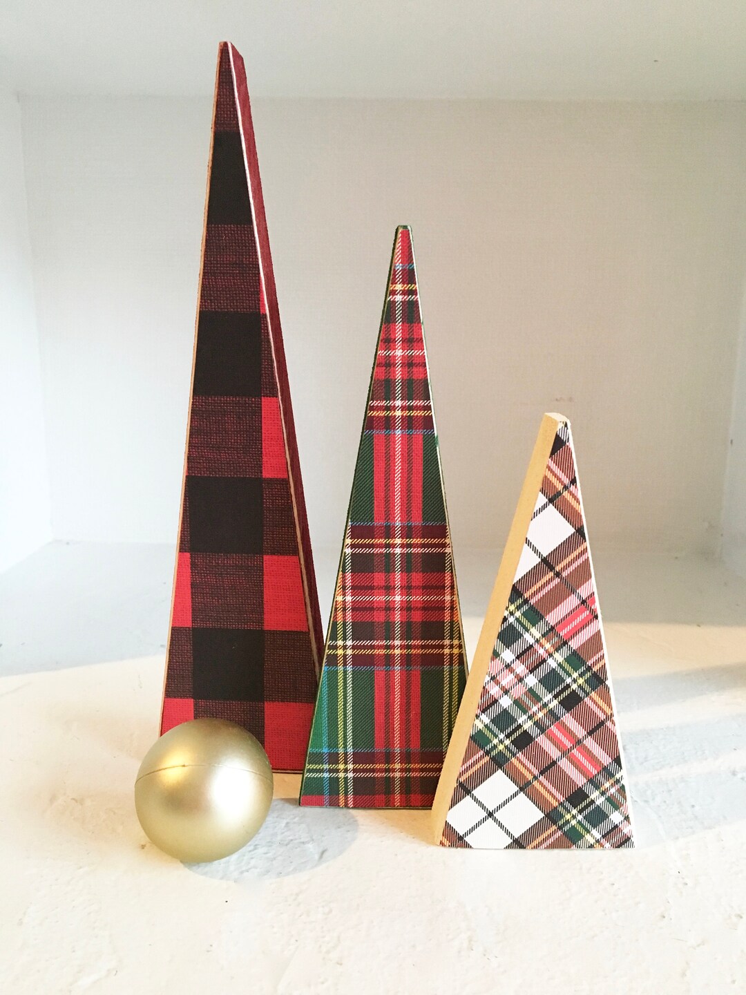 Wooden Trees, Tiered Tray Decor, Plaid Christmas Trees, Ready to Ship ...