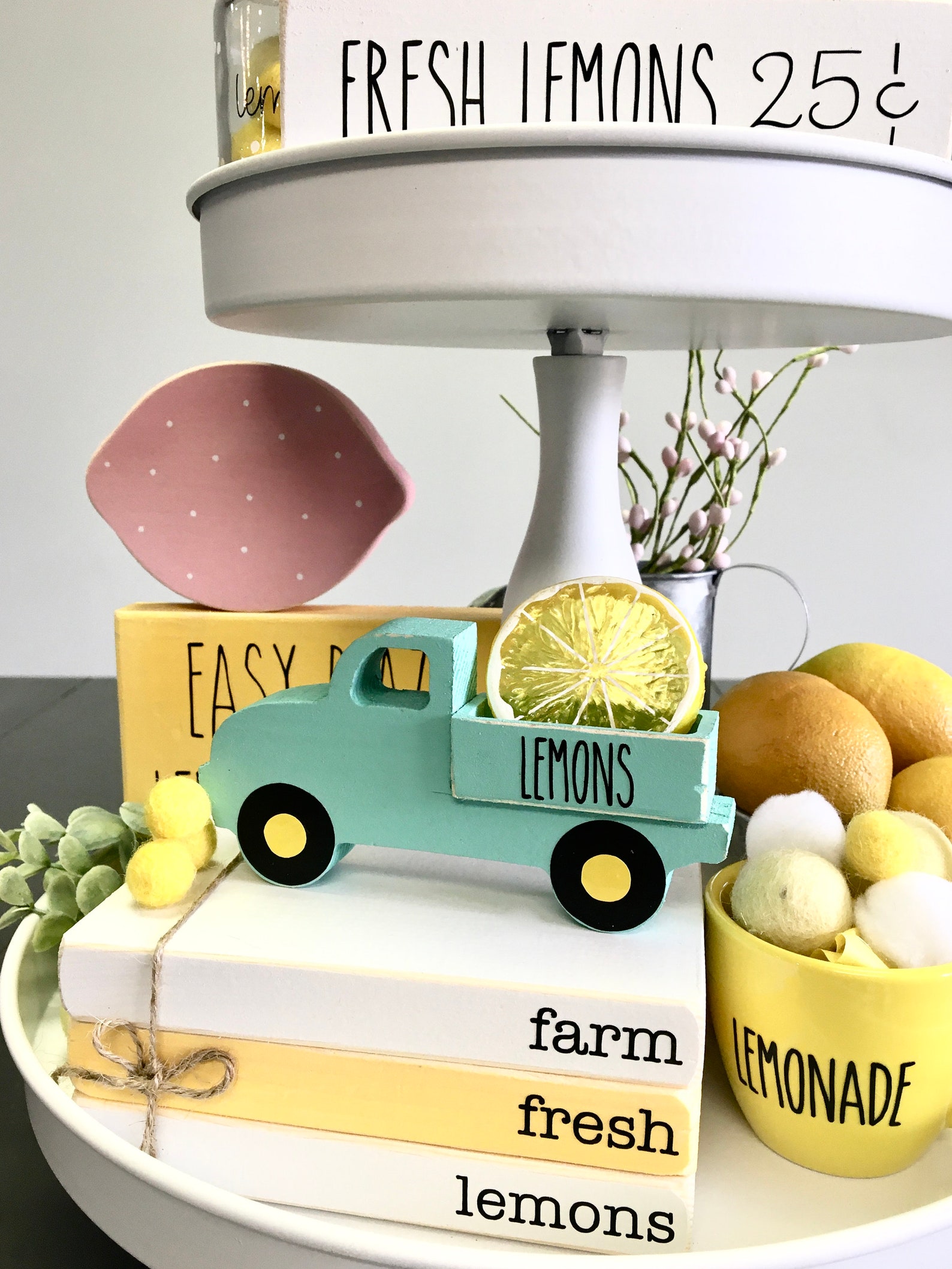 Lemon Tiered Tray Bundle Mini Book Stack Lemonade Decor - Etsy