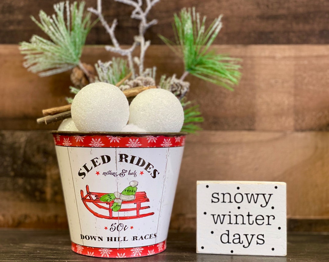 Winter Decor, Snowball Bucket, Winter Floral Arrangement, Sleigh Rides ...