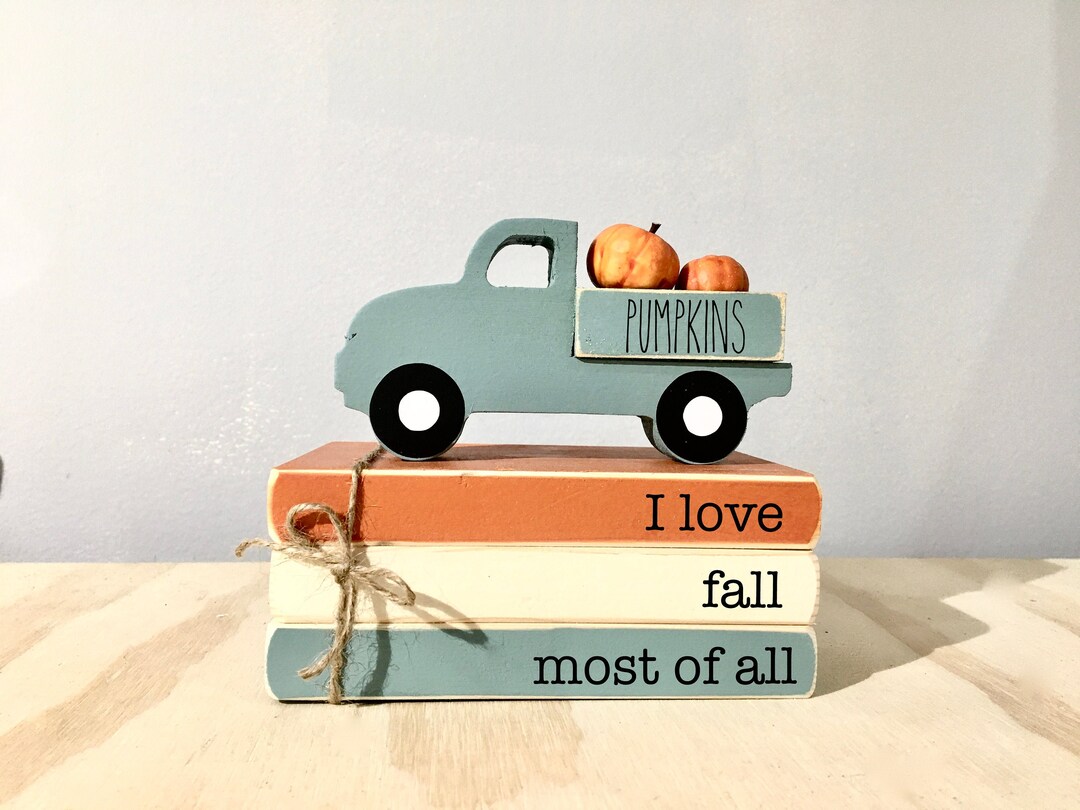 Fall Mini Book Bundle, Pumpkin Truck, Tiered Tray, Book Stack, Wooden ...