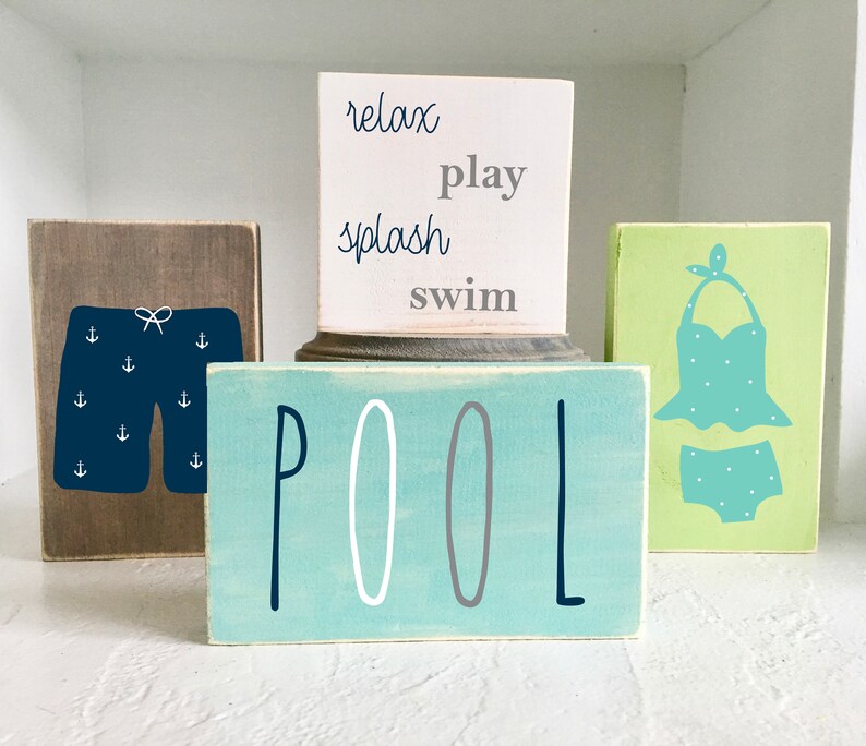 Pool Sign Bundle Swim Wooden Signs Tiered Tray Signs - Etsy