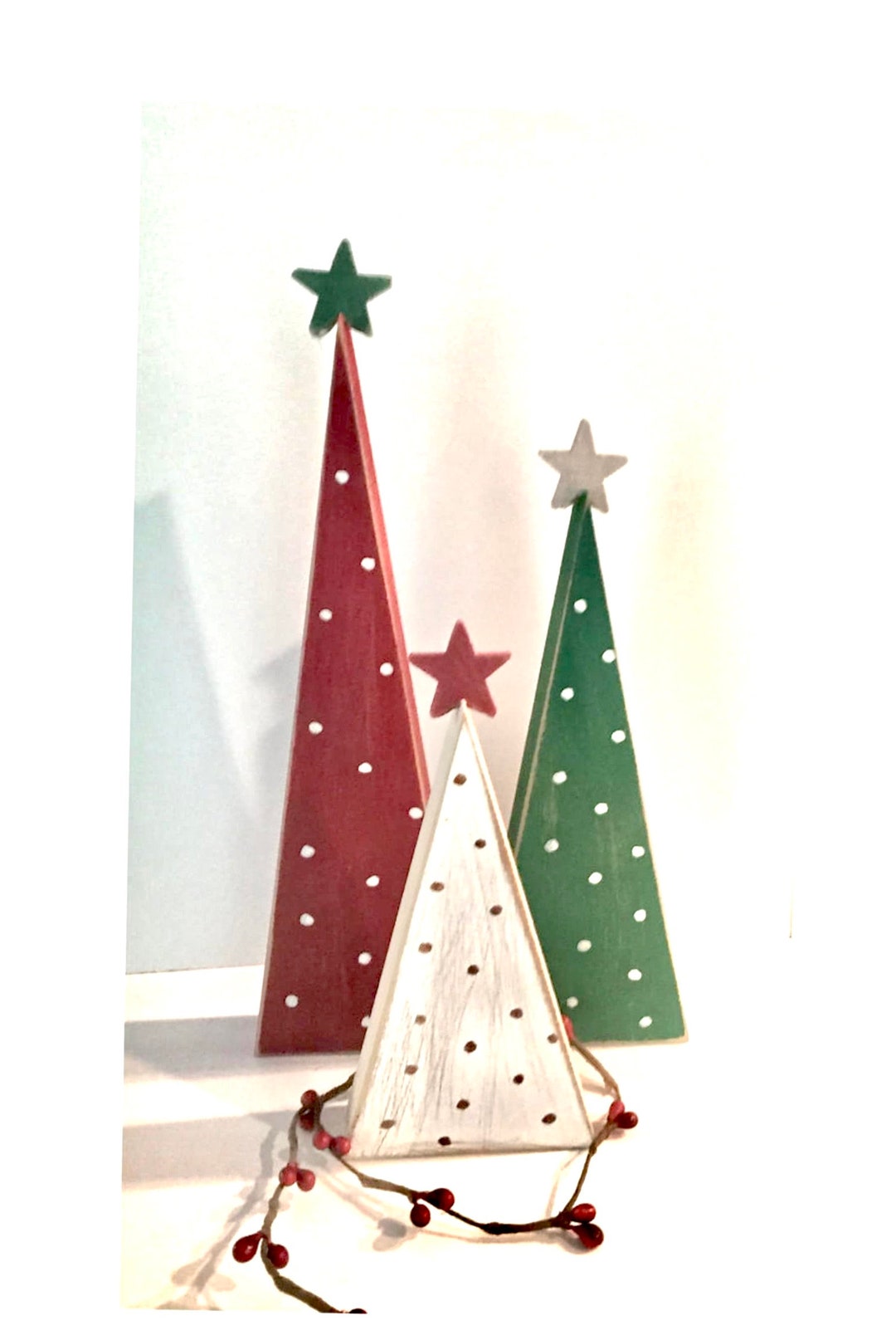 Polka Dot Wooden Christmas Trees: Rustic Holiday Decor, Set of 3 - Etsy