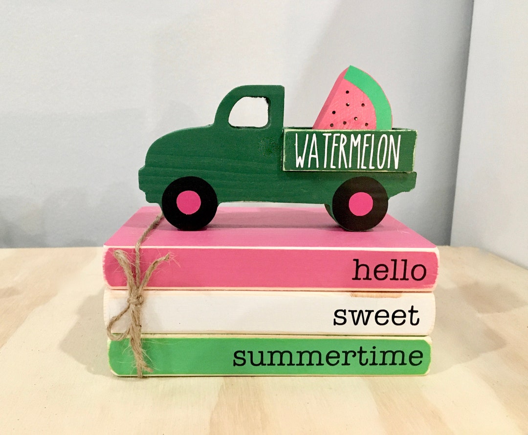 Watermelon Tiered Tray, Wooden Books, Watermelon Truck, Summer Decor ...
