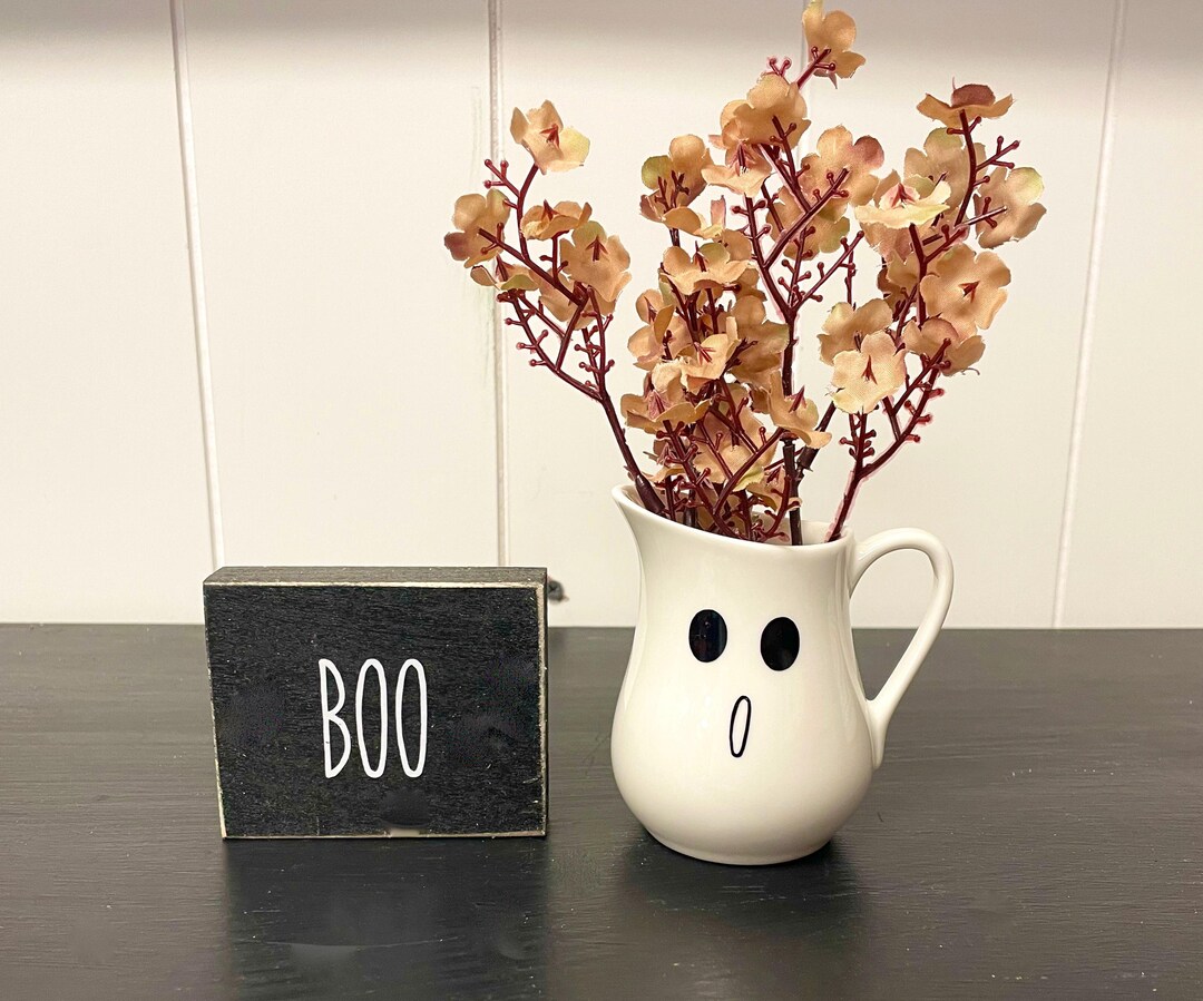 Ghost Pitcher Vase With Florals and Boo Sign: Halloween Decor - Etsy
