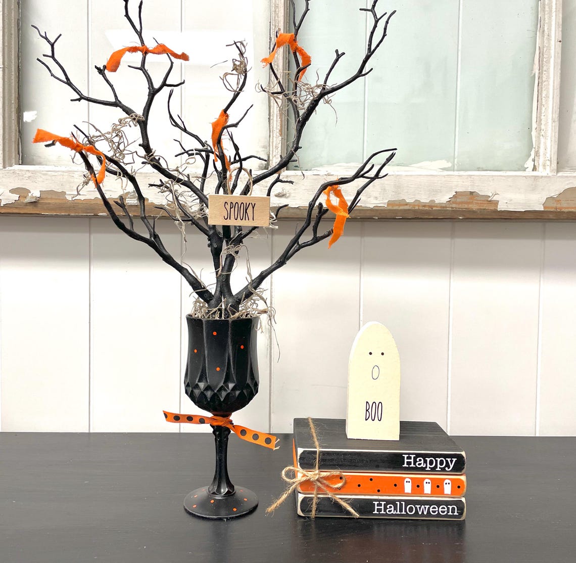Handmade Halloween Book Stack, Wooden Ghost for Fall Decor, Halloween ...