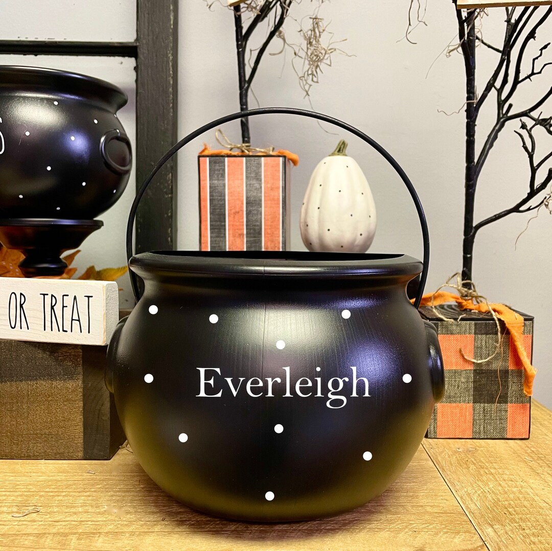Personalized Black Cauldron, Halloween Bucket, Trick or Treat Cauldron ...