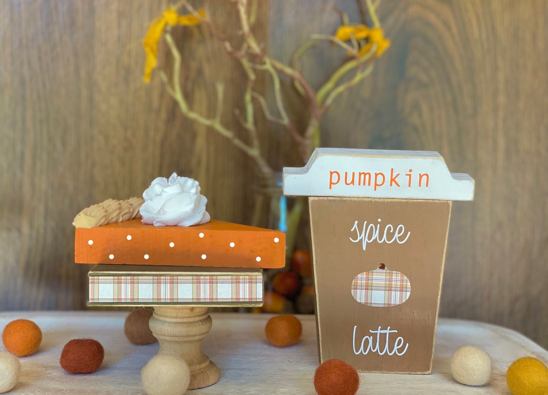 Fall Decor, Thanksgiving Hostess Gift, Wood Pumpkin Spice Latte, Faux ...