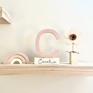 Nursery Decor, Wooden Letter, Personalized, Wood Flower, Rainbow ...