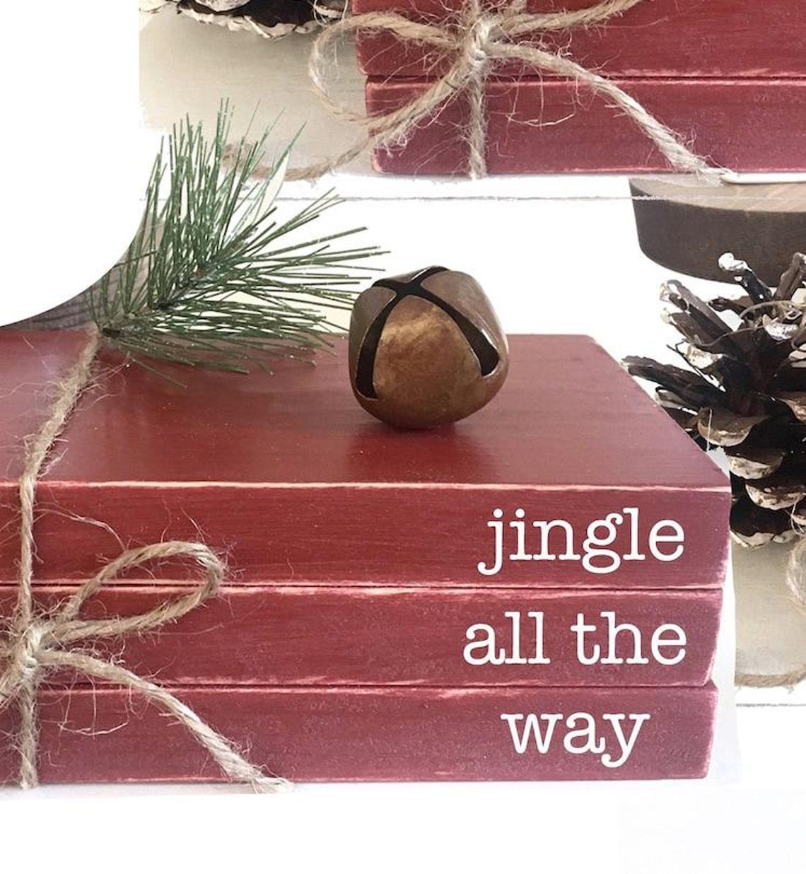Red Wooden Christmas Book Stack: Farmhouse Tiered Tray Decor - Etsy