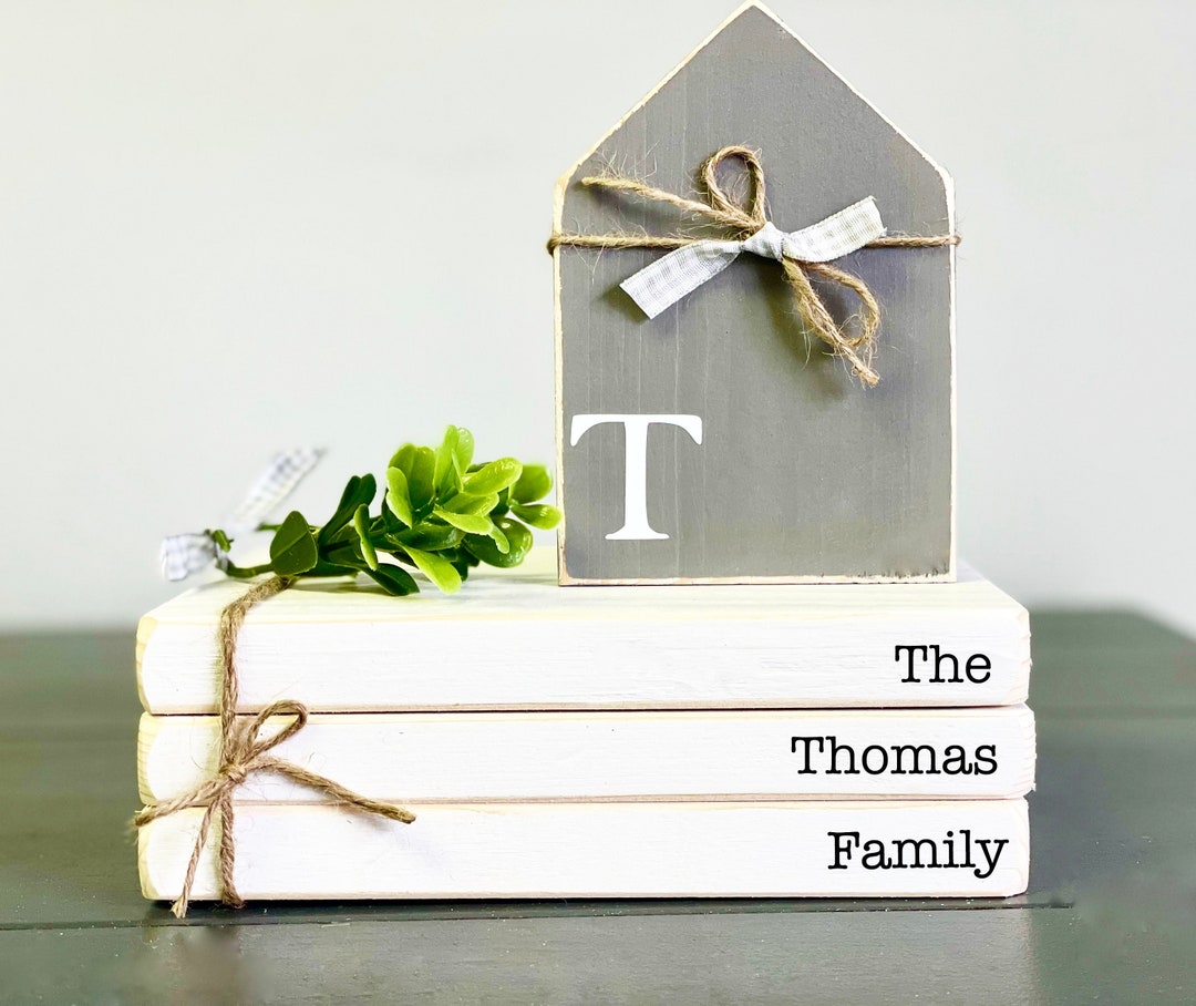 Personalized Book Stack for Home Decor, 5x7 Wood Books, Farmhouse Decor ...