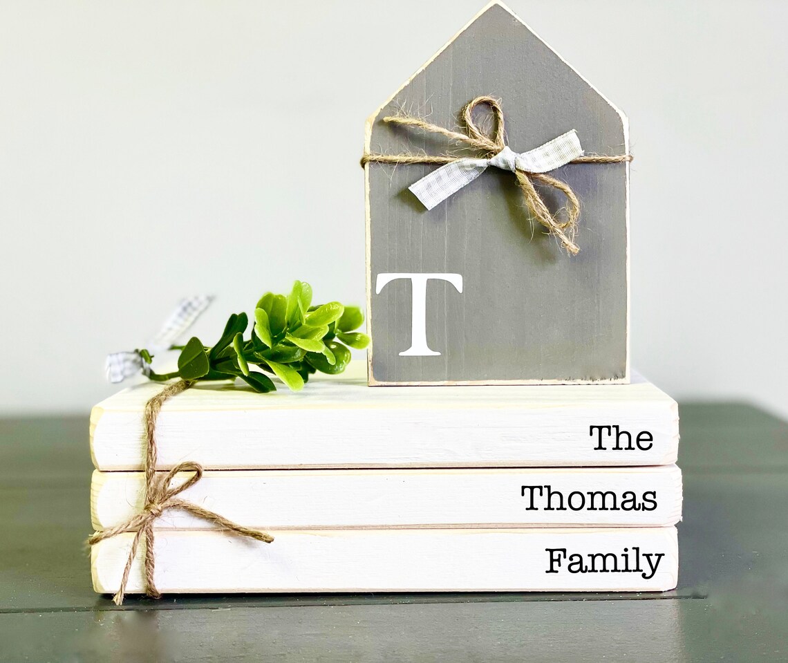 Personalized Book Stack for Home Decor 5x7 Wood Books - Etsy
