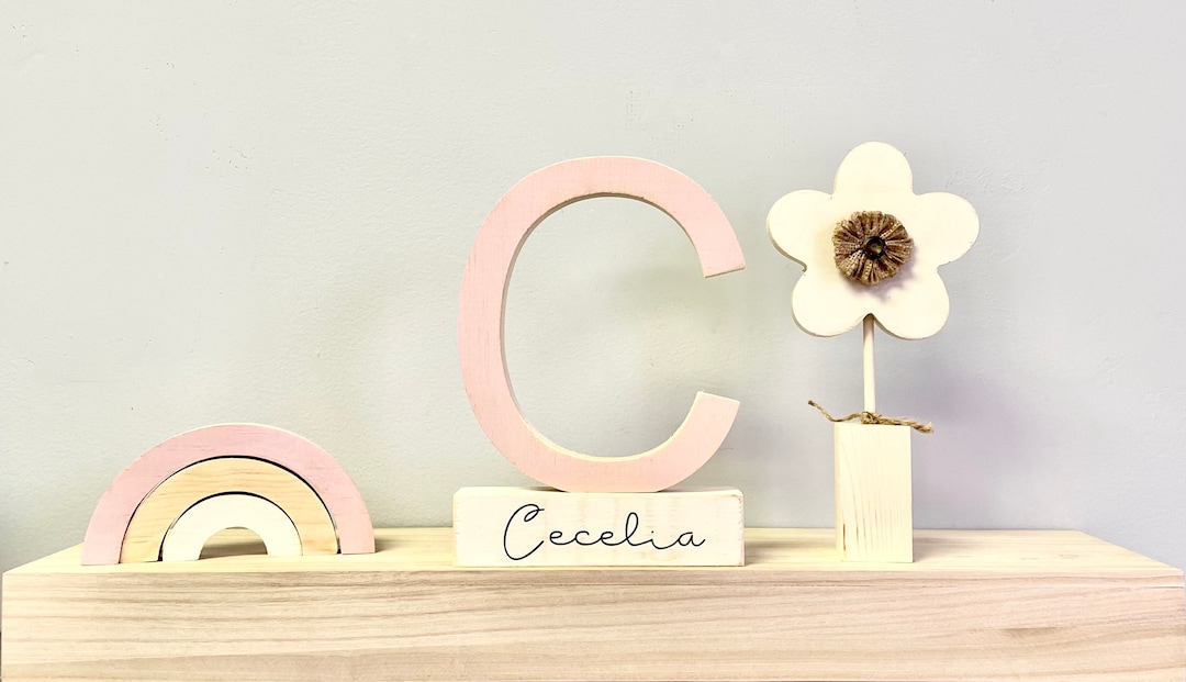 Nursery Decor, Wooden Letter, Personalized, Wood Flower, Rainbow ...