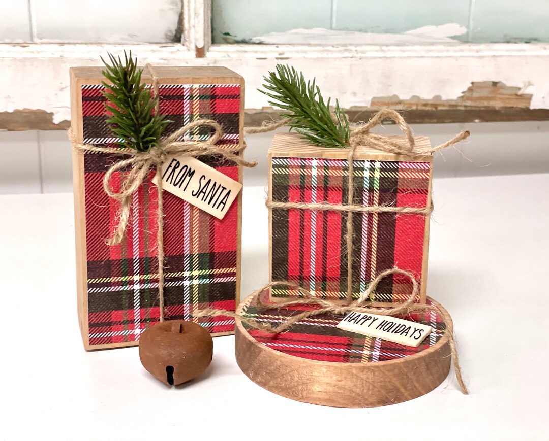 Wood Plaid Presents, Faux Gifts for Tiered Tray Decor - Etsy
