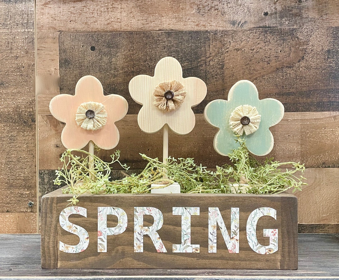 Spring Decor, Wooden Flowers, Box Centerpiece, Wood Daisies, Easter ...
