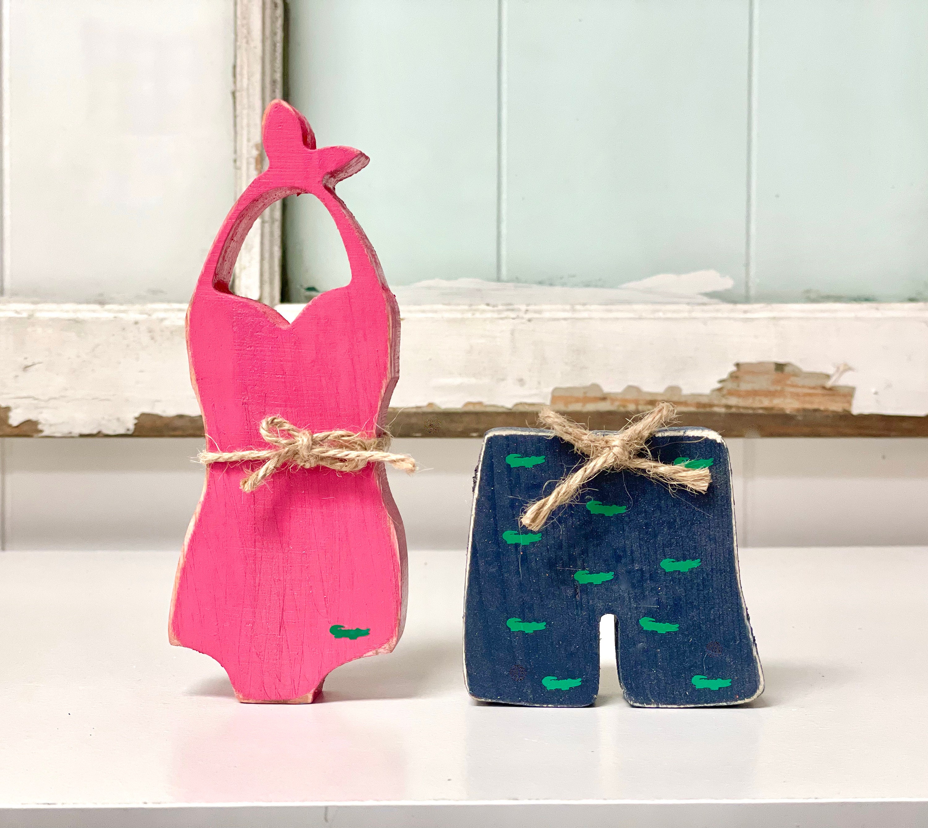 Wood Bathing Suits for Summer Decor, Swim Trunks, Swim Suits, Tiered ...