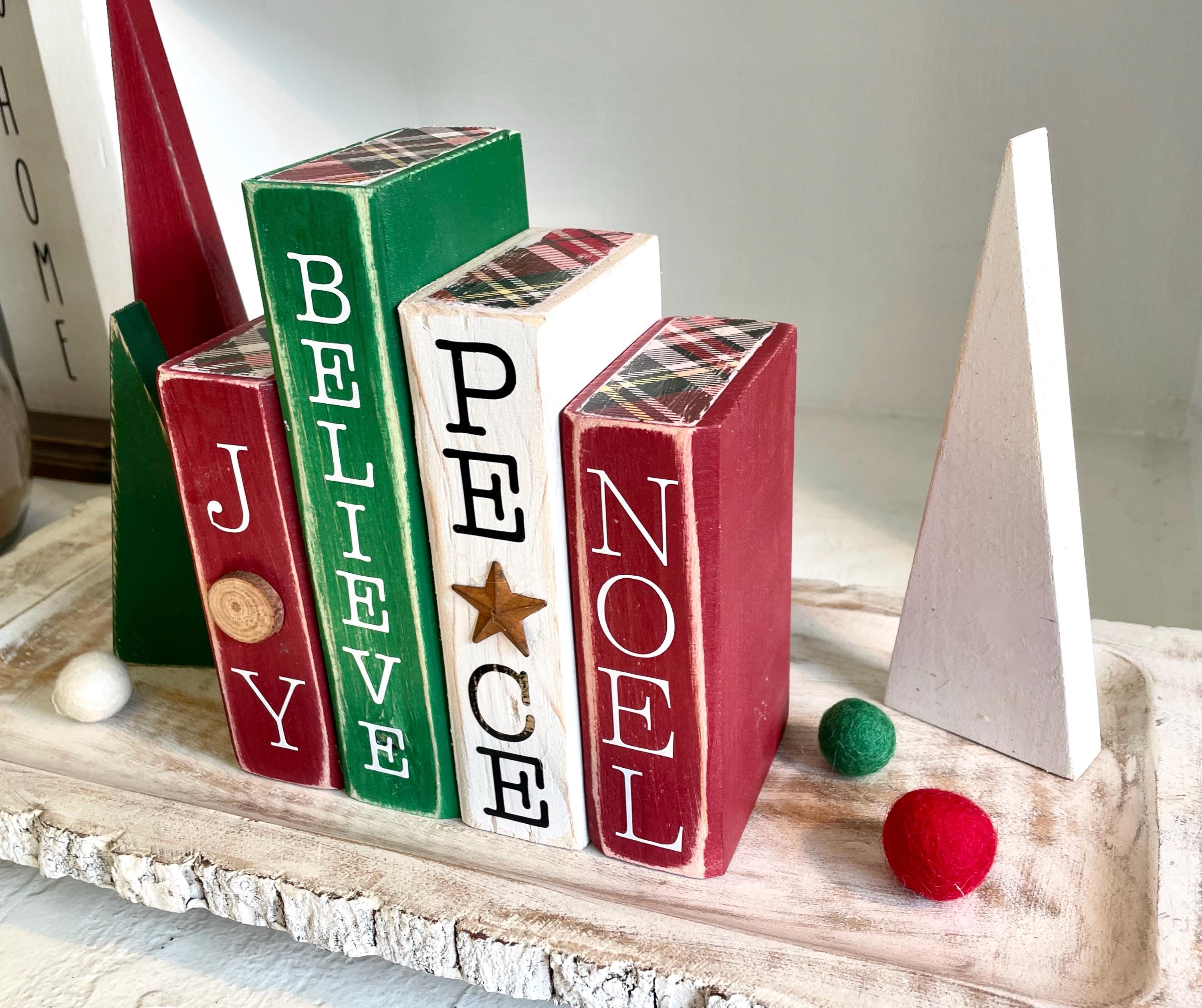 Christmas Plaid Wood Book Stack: Rustic Tiered Tray Decor - Etsy