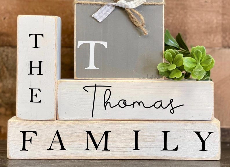 Personalized Family Name Wooden Block Set: Farmhouse Tiered Tray Decor ...