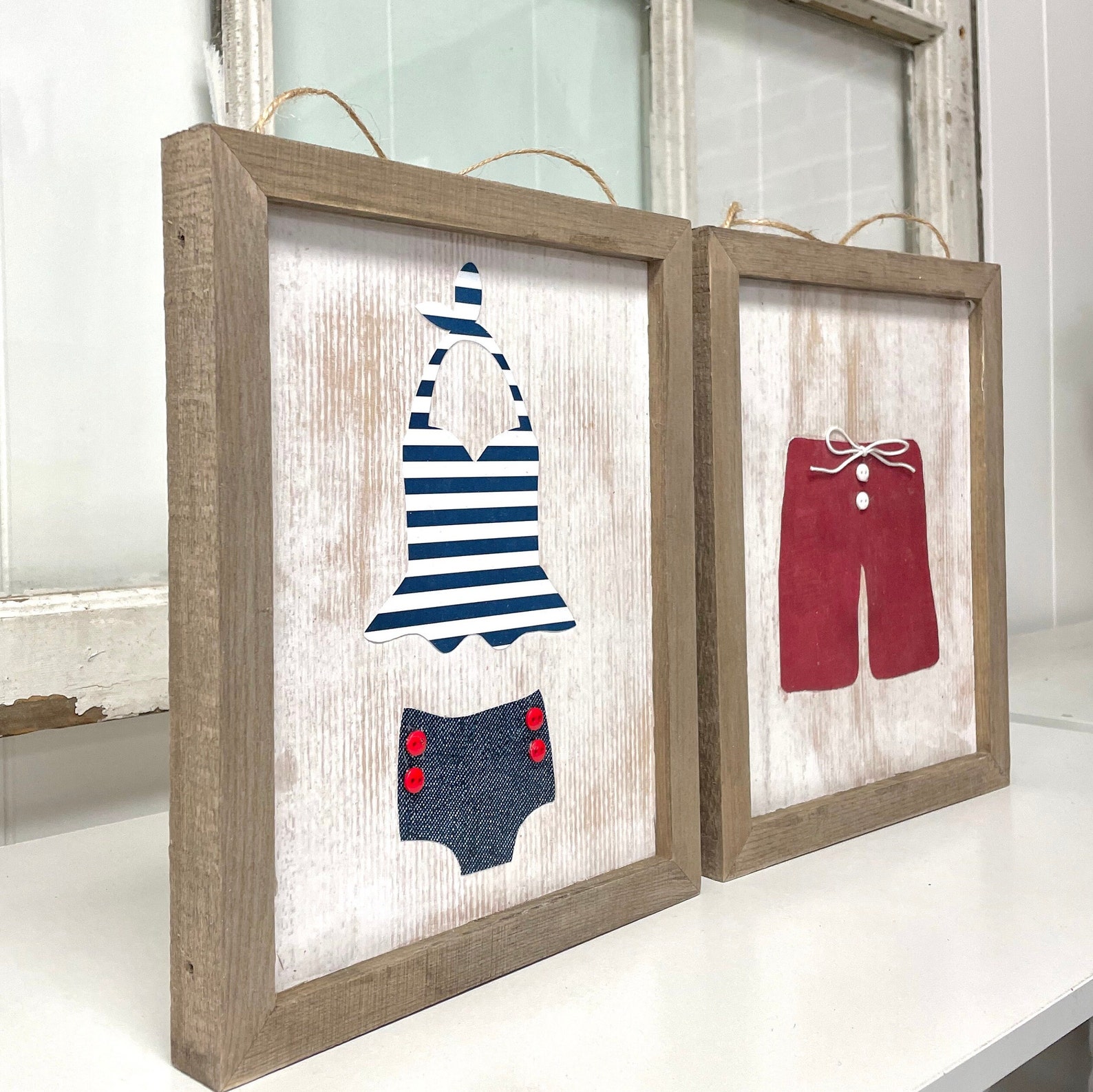 Bathing Suits Wall Hangings for Lake House Cottage Bathroom Swim Suits ...