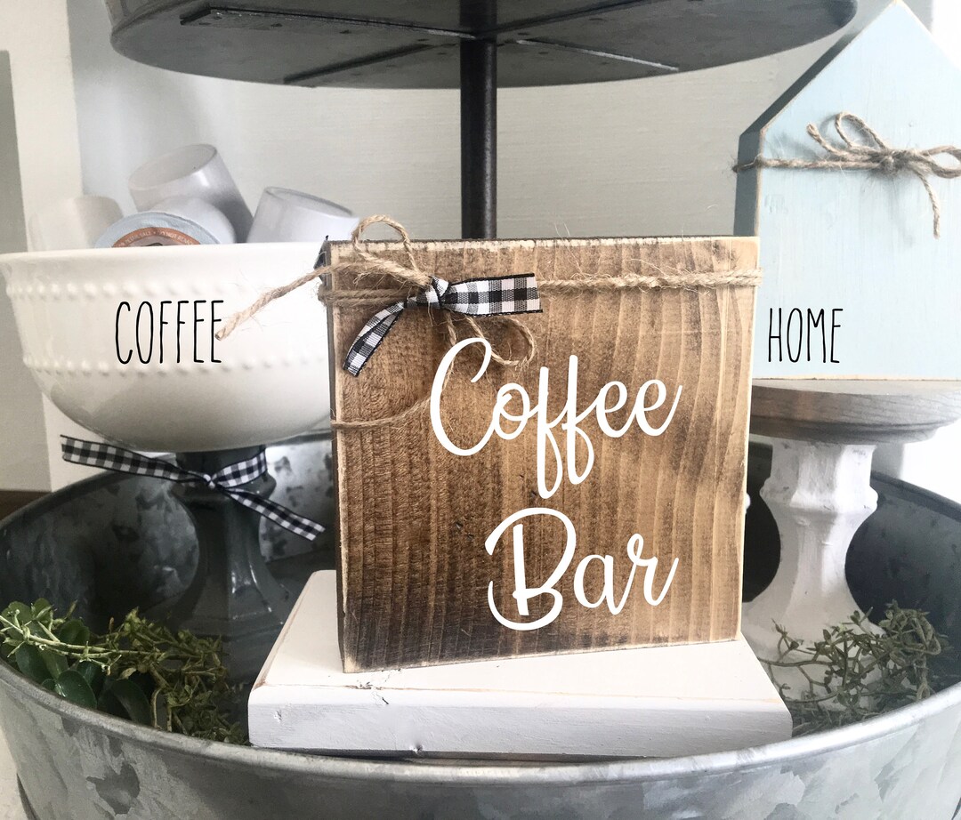 Rustic Coffee Bar Sign: Farmhouse Tiered Tray Decor - Etsy