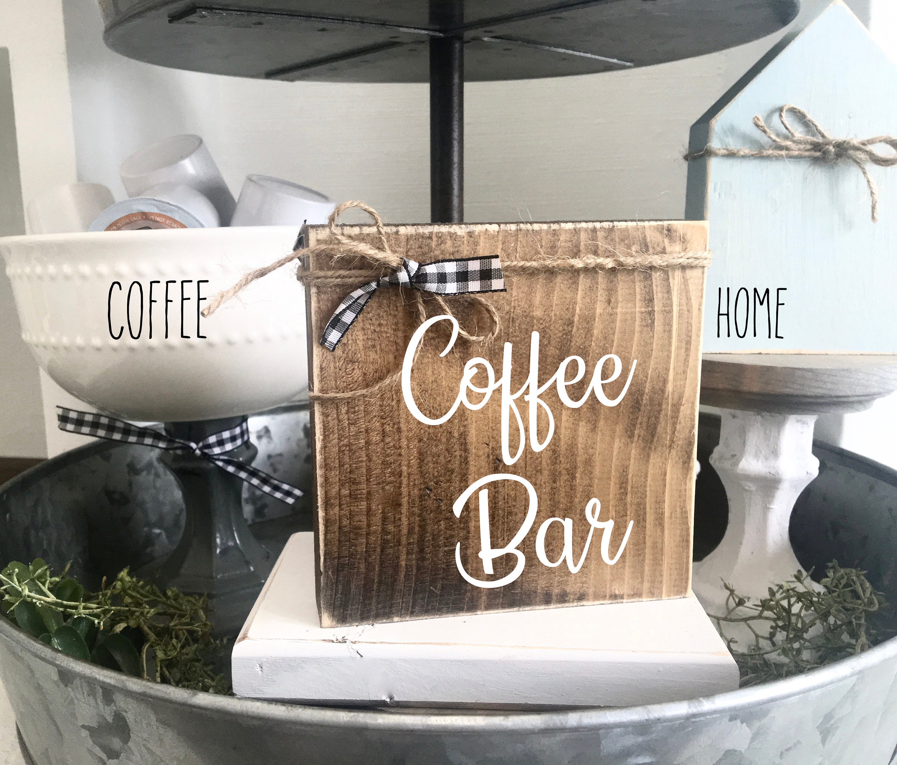 Rustic Coffee Bar Sign: Farmhouse Tiered Tray Decor - Etsy