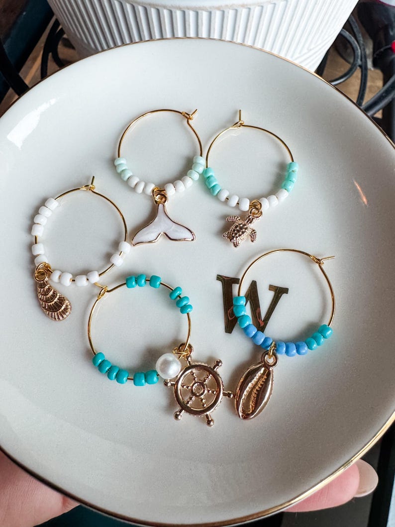 Custom Wine Charms, Bachelorette Party Wine Charms, Coastal Wine Charms ...