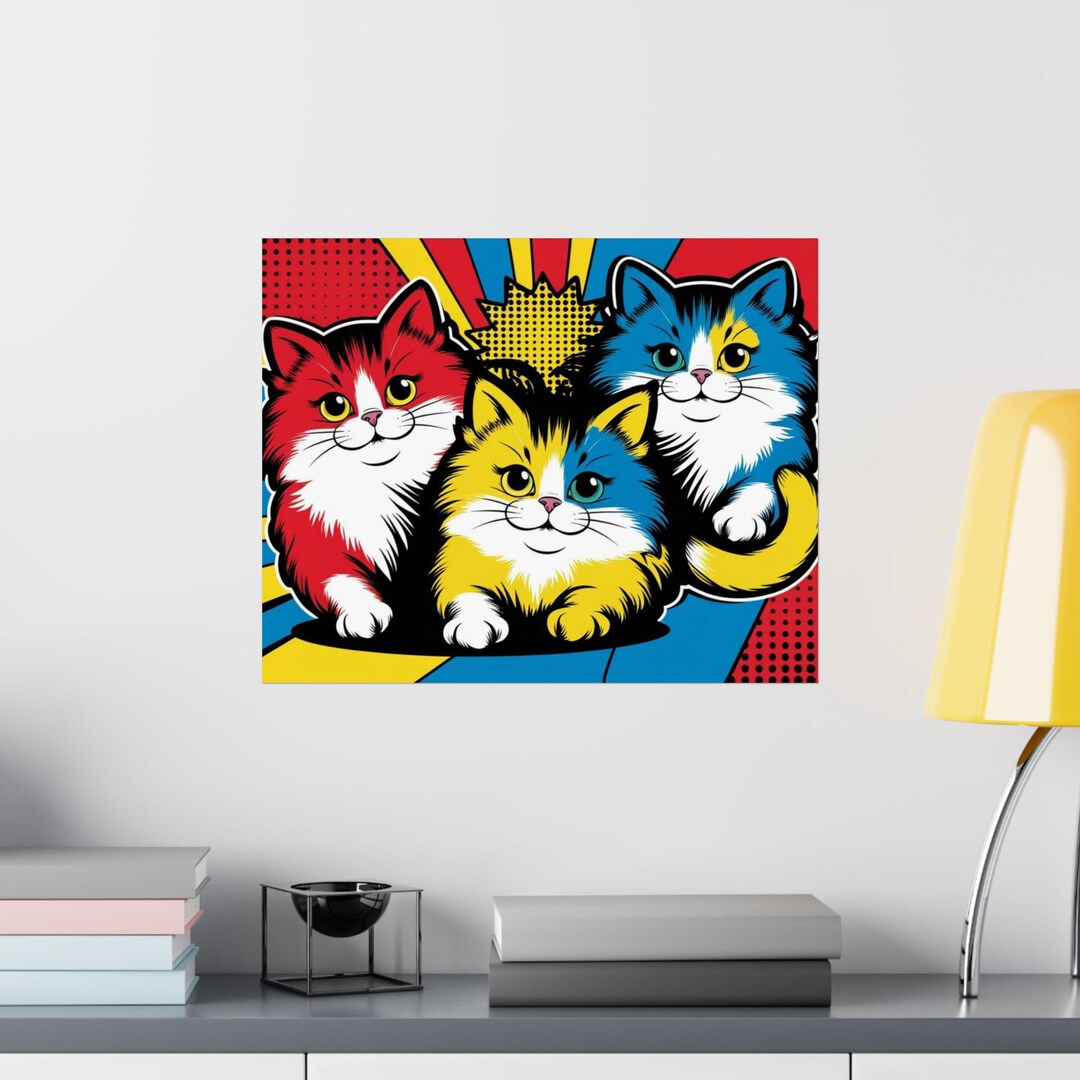 Cartoon Pop Cats Satin Poster, Retro Kitten Wall Art - Etsy