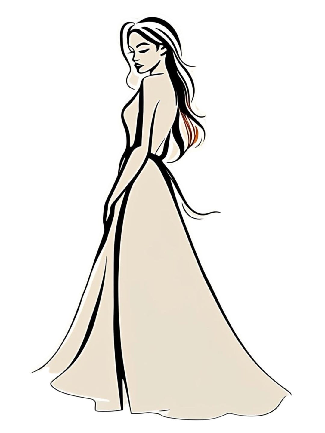 Fine Line Printable Art, Beautiful Women, Elegant Lady, Women's Fashion ...