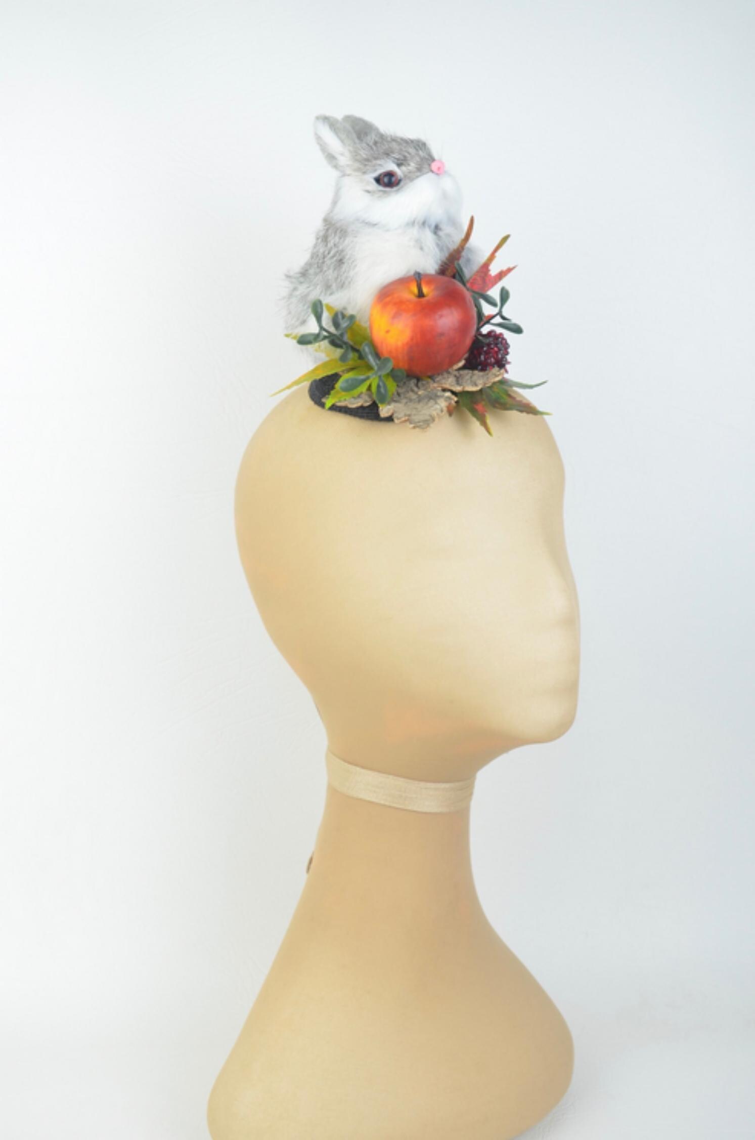 Headpiece With Cute Furry Rabbit, Silk Flowers and Apples Hair Clip ...